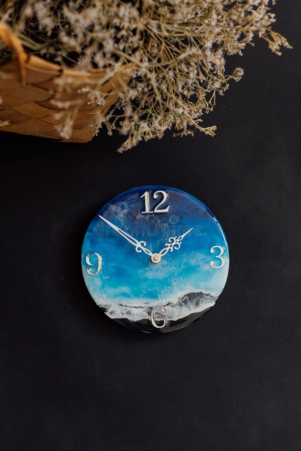 Wall Clock. Round Clock Made of Epoxy Resin. Sea and Waves Stock Photo ...