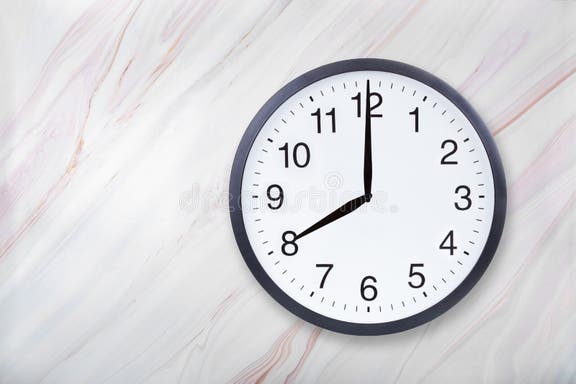 Wall Clock Show Eight O`clock on Marble Texture. Office Clock Show 8pm ...