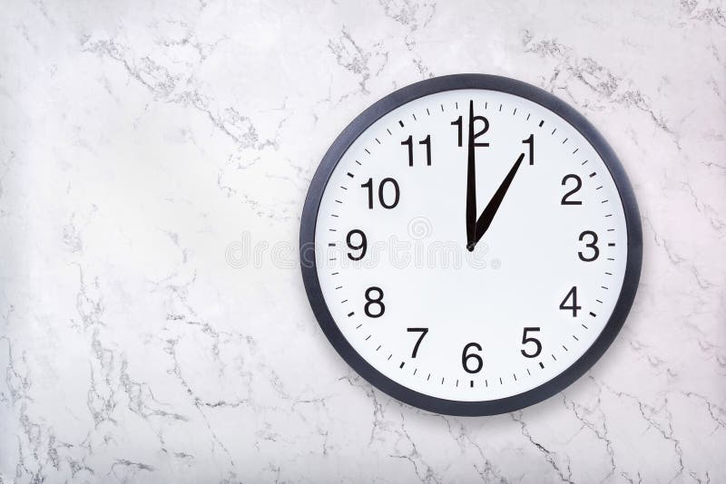 Wall Clock Show One O`clock on White Marble Texture. Office Clock Show ...