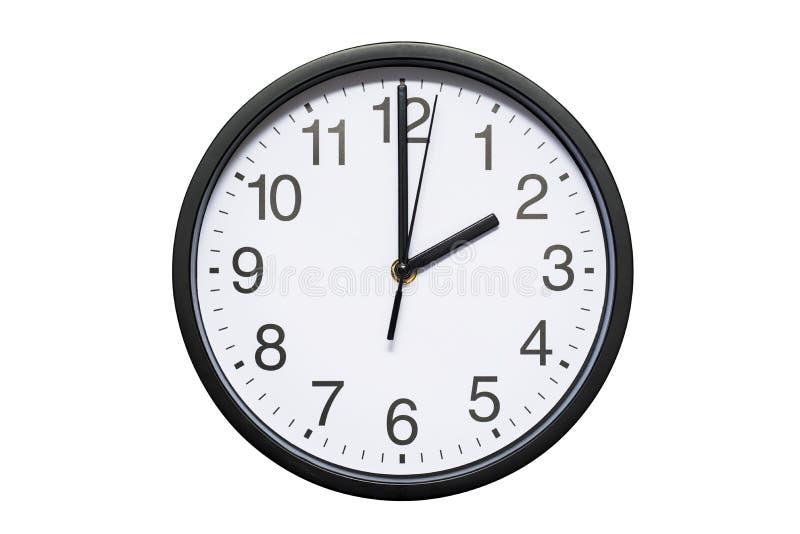 Wall Clock Shows Time 2 O`clock on White Isolated Background. Round ...