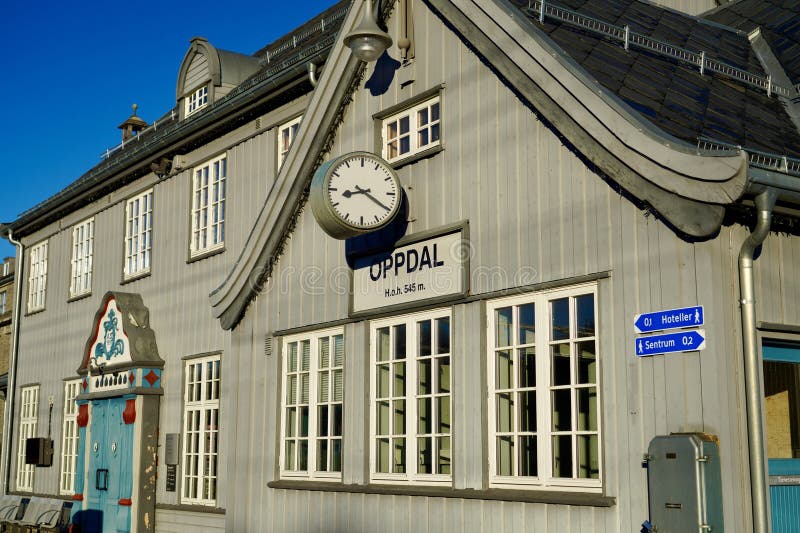 Wall Clock at the Station Building at Oppdal Train Station in the Mountains of Southern Norway ...