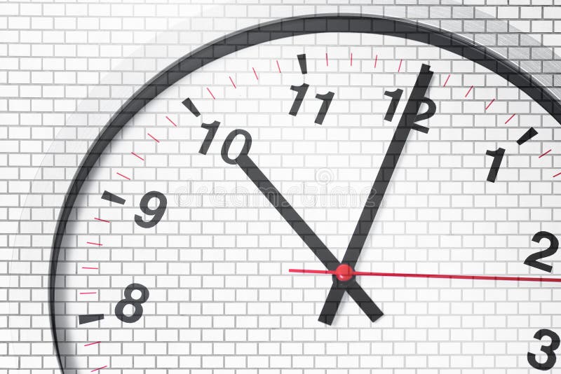 Wall Clock, Times Clock Overlay on White Brick Wall Stock Image - Image ...