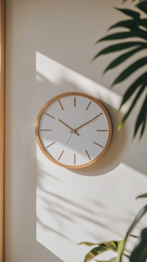 Wall Clock with Wooden Frame and Shadows, Minimalist Design. Modern ...