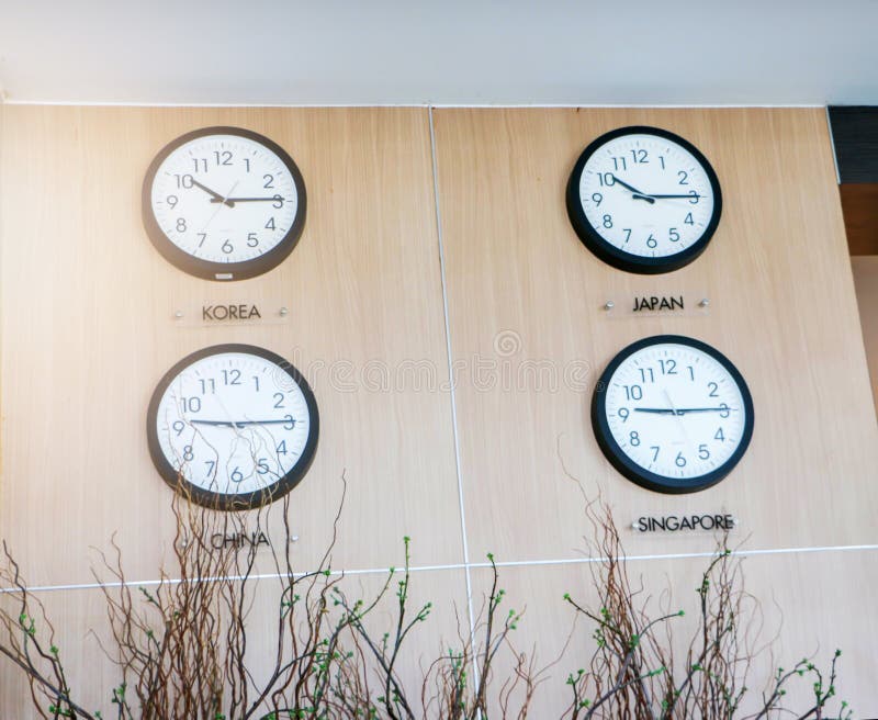 Wall Clocks Divided by the Time of Each Country Stock Photo - Image of ...