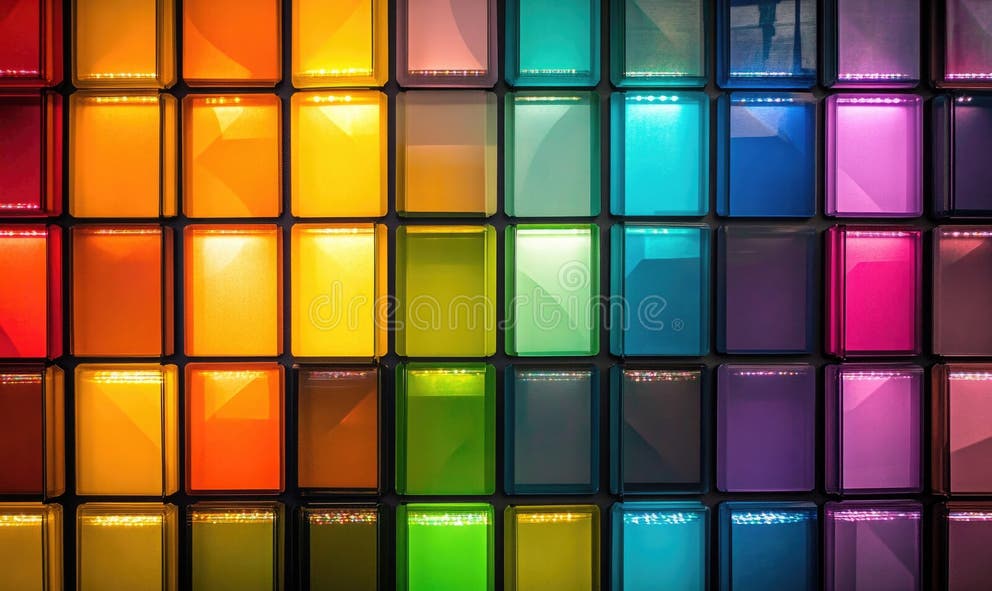 A Wall of Colorful Boxes with a Rainbow of Colors Stock Illustration ...