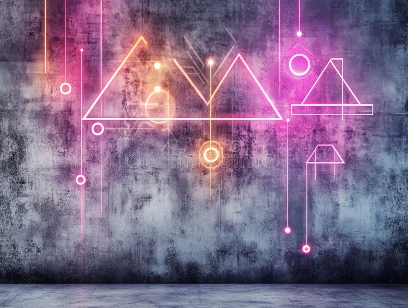 Wall with a Colorful Design of Triangles and Circles Stock Illustration ...