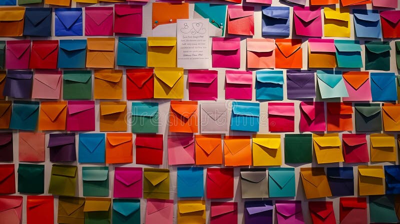 A Wall of Colorful Paper Envelopes with Notes on Them Stock Image ...