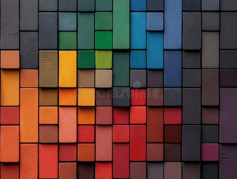 A Wall of Colorful Wooden Blocks Arranged in a Pattern Stock Image ...