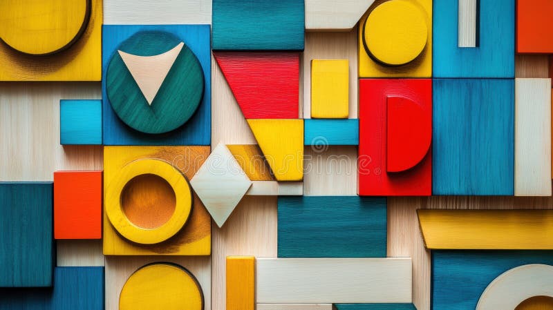 A Wall of Colorful Wooden Blocks with a Clock Stock Illustration ...