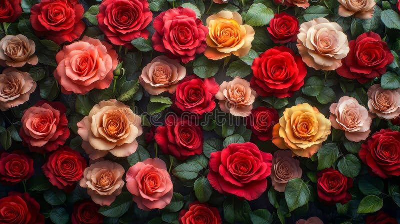 A Wall Completely Covered with Blooming Roses of Different Sizes and ...
