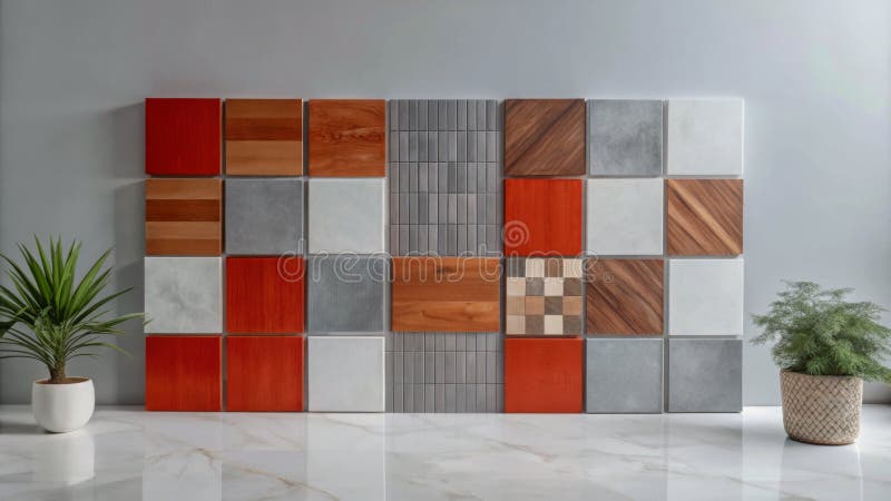Wall Composition Wood, Stone, and Orange Tones Stock Illustration ...