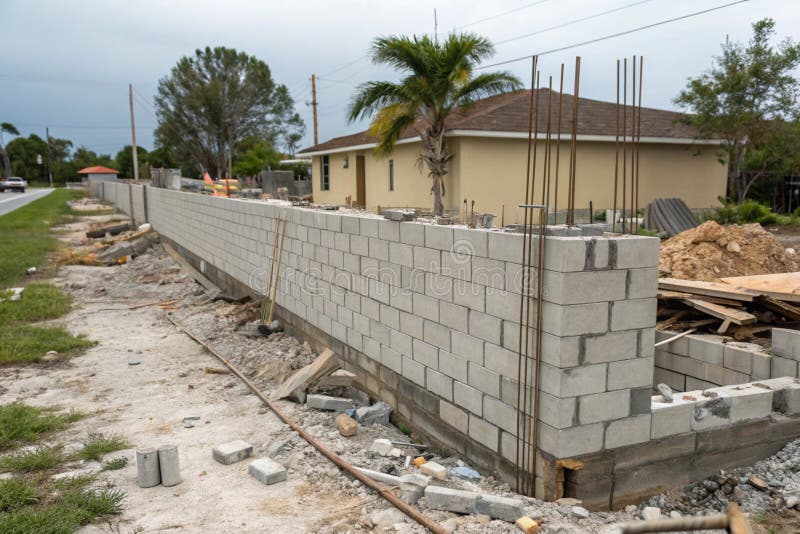 Wall of Concrete Blocks and Reinforcing Bars Destroyed by Hurricane Ian ...