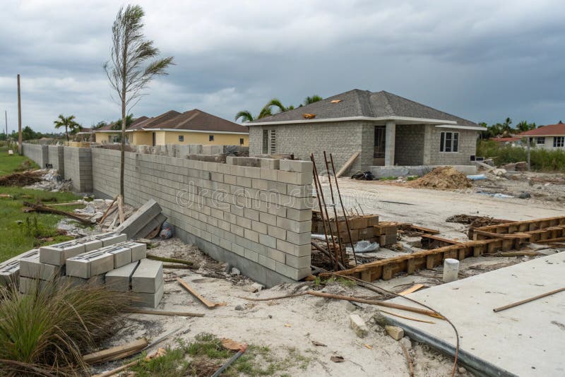 Wall of Concrete Blocks and Reinforcing Bars Destroyed by Hurricane Ian ...