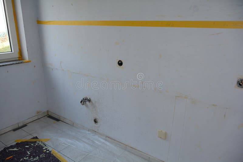 Wall with Connections in a Kitchen during Renovation Stock Image ...