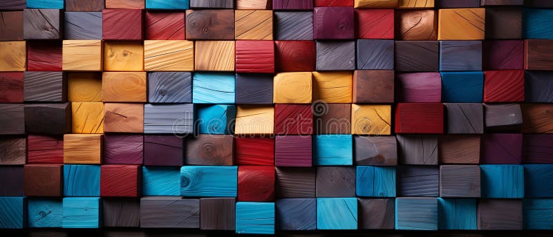 Wall Made of Wooden Blocks with Different Colors Stock Illustration ...