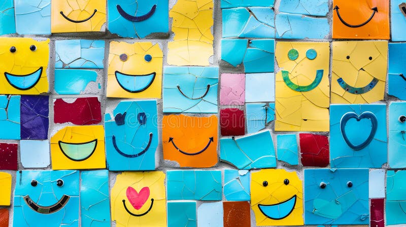 Colorful Tile Wall with Smiley Faces Stock Illustration - Illustration ...