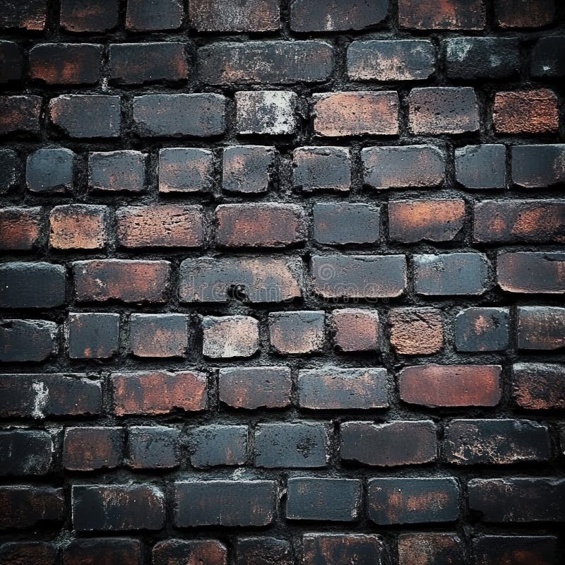 Dark Weathered Brick Wall Showing Unique Textures and Colors Stock ...