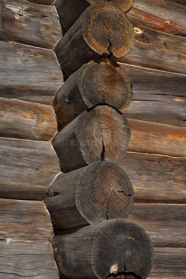 Wall Corners of Wooden Old Log House Stock Image - Image of pine ...