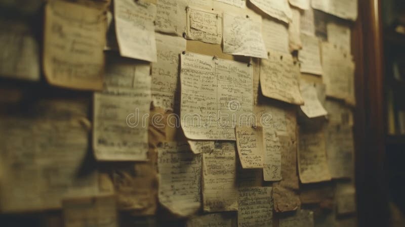 A Wall Covered in Aged Handwritten Notes and Papers Stock Illustration ...