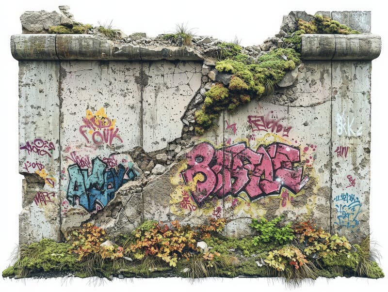 Wall Covered in Colorful Graffiti and Green Moss in Urban Environment ...