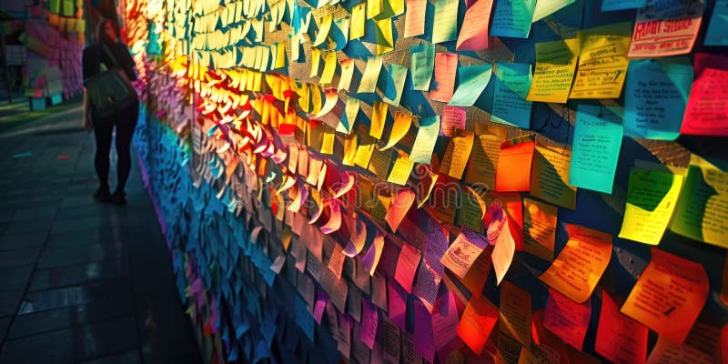 A Wall Covered in Colorful Post-it Notes. Great for Office or ...