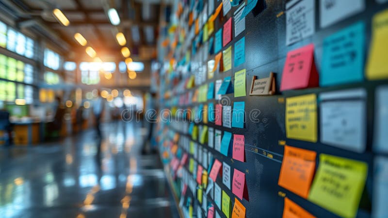 Colorful Sticky Notes on a Wall in a Busy Office Setting Stock Photo ...