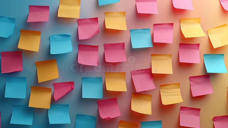 A Wall Covered in Colorful Sticky Notes in Yellow, Pink, and Blue Stock ...