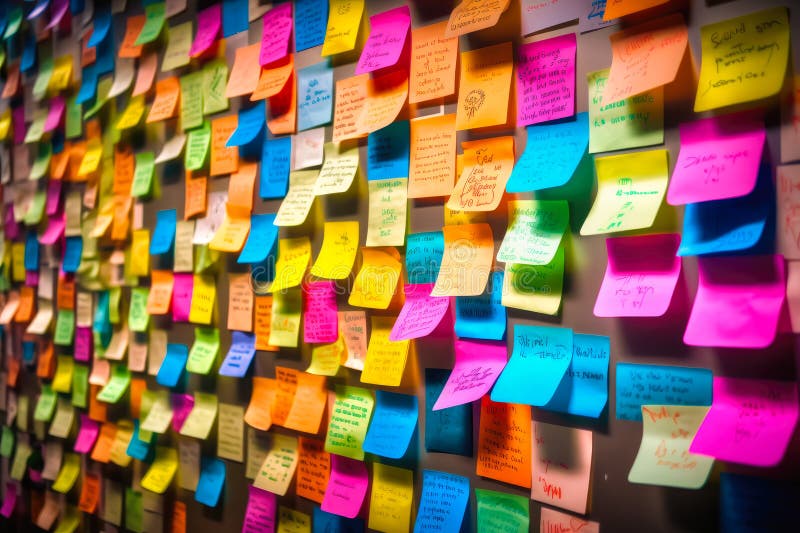 Wall Covered with Lots of Sticky Notes in Different Colors ...