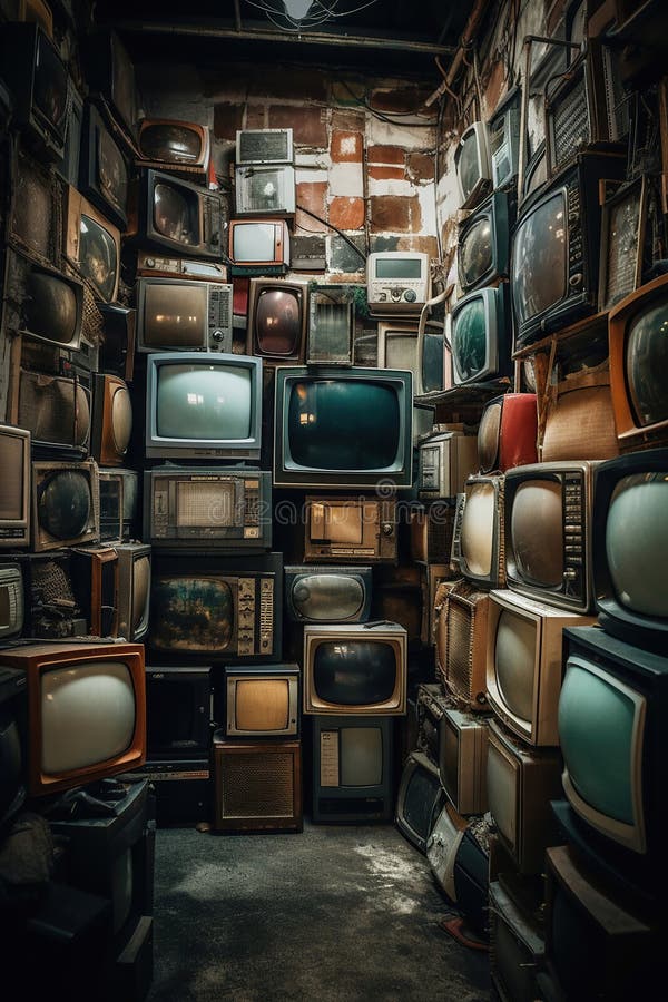 Wall Covered in Lots of Television of Different Sizes. Generative Ai ...
