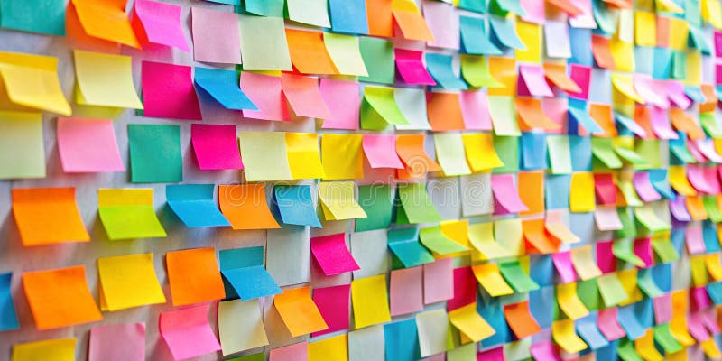 Wall Covered with Multicolored Sticky Notes Indicating Overwhelming ...