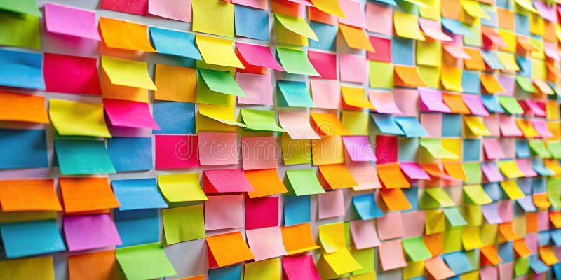 Wall Covered with Multicolored Sticky Notes Indicating Overwhelming ...