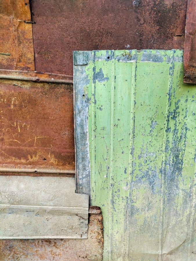 Wall Covered with Rusty and Galvanized Iron Sheets. Brown, Yellow ...