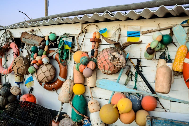 A Wall Covered in Various Colored Balls and Other Objects Stock Image ...