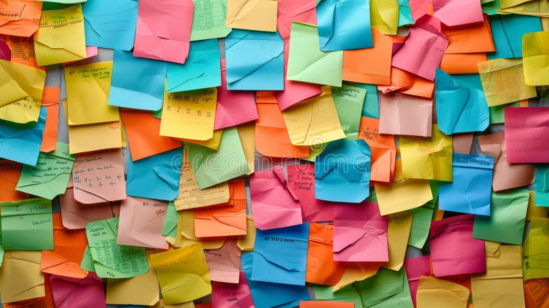 Wall Covered in Various Colored Papers Stock Image - Image of sizes ...