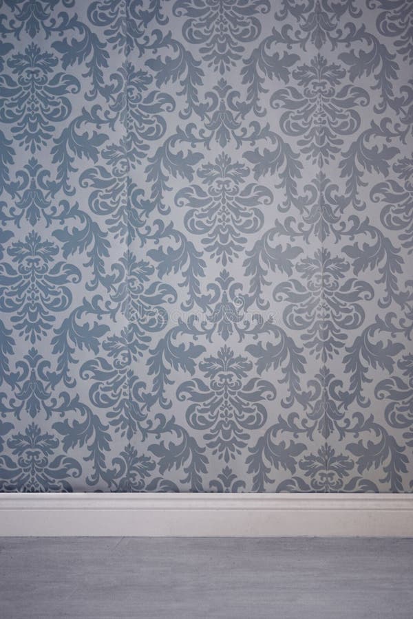 Wall Covered by Wallpaper with Floral Pattern Stock Photo - Image of ...