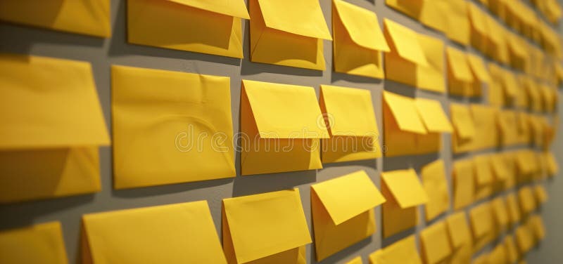 Wall Covered in Yellow Sticky Notes Arranged in a Grid Pattern. Stock ...