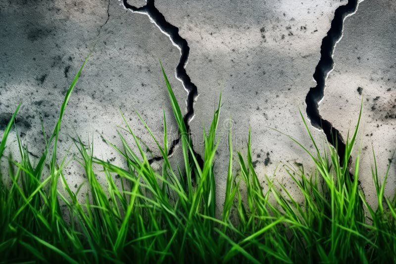 Wall with a Crack in it and a Patch of Green Grass Growing Out of it ...