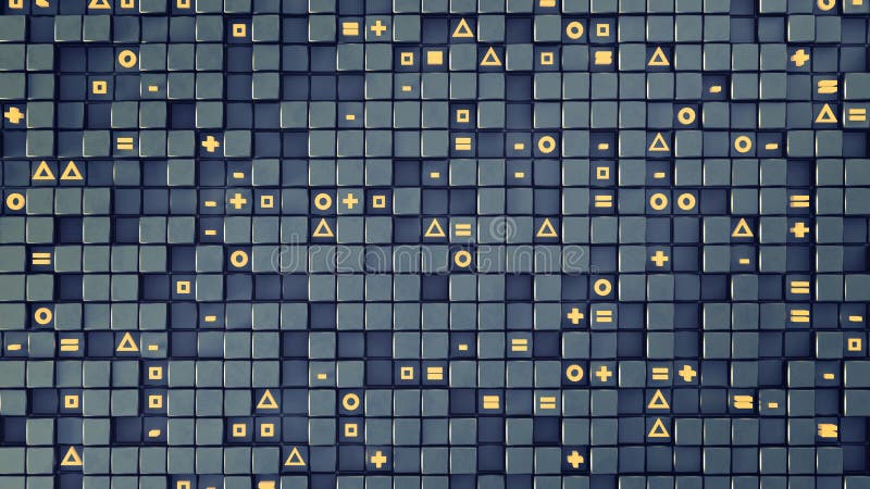 Wall of Cubes and Random Symbols Abstract 3D Render Illustration Stock ...