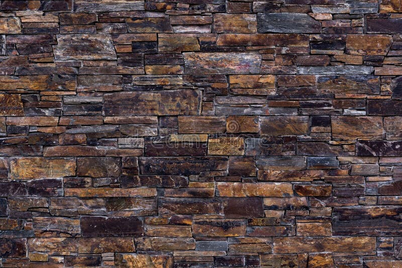 Wall Of Dark Brown, Natural Slate Stone. Stock Photo - Image of home ...