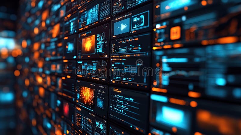 Wall of Data Displays, Showing Various Information Stock Illustration ...