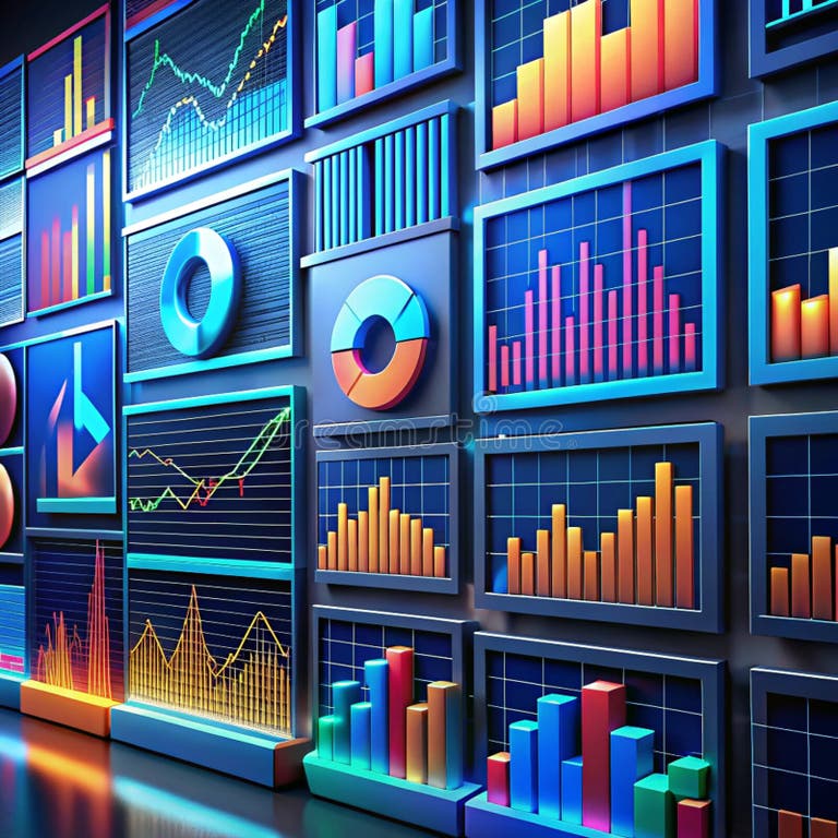 Wall of Data Visualizations Displaying Various Graphs and Charts ...