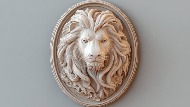 Wall Decor Featuring a Majestic Lion Head in Relief, with an Ornate ...