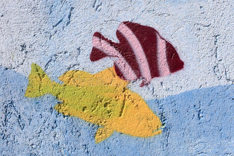 Wall decorated with fish stock photo. Image of color - 26673968