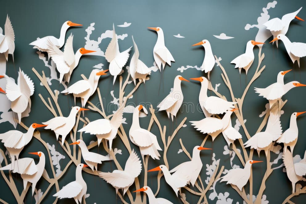 A Wall Decorated with Paper Cutouts of Storks and Babies Stock Image ...