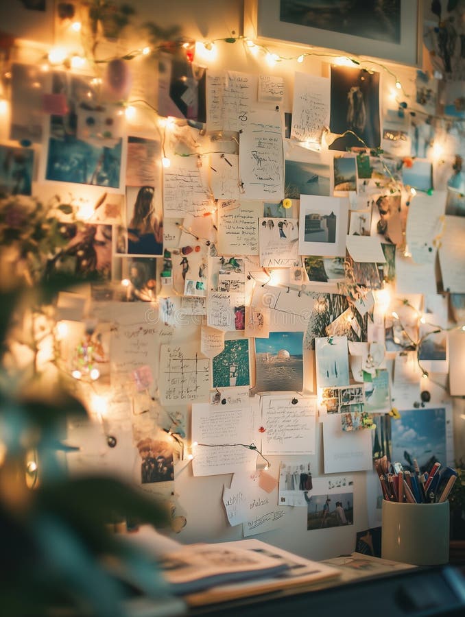 Wall Decorated with Personal Memories and Creative Inspiration in a ...