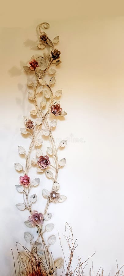 Wall Decoration with Beautiful Iron Roses Vertically Stock Photo ...