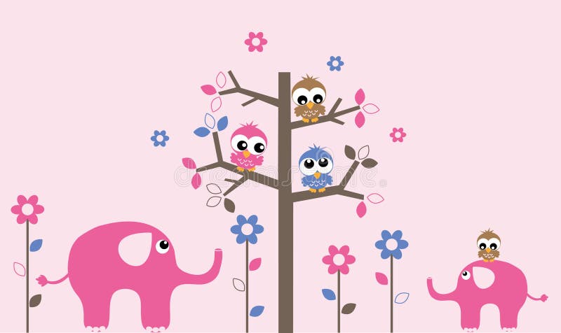 Wall Decoration Owls Elephants Stock Vector - Illustration of cartoons ...