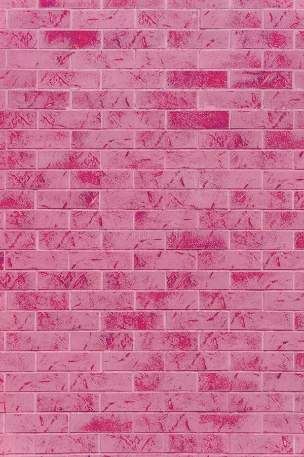 Wall of Decorative Pink Bricks Covered with Imitation Damage. Stock ...