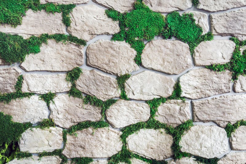 Wall of Decorative Stone and Moss Stock Photo - Image of detail, nature ...