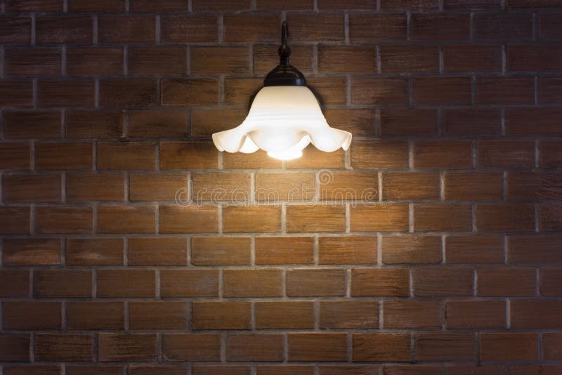 Wall Desk Lamp Shining on Brick Stone Wall. Stock Image - Image of ...